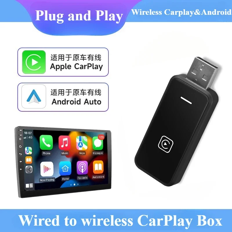 2-in-1 draadloze Carplay-adapter voor Apple IOS Android Auto Smart USB ...