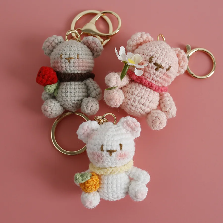 Cute-Small-Bear-Crochet-Keychain-For-Car-Keys-Knitting-Cartoon-Bear ...