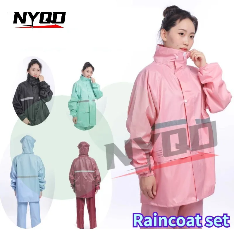 Motorcycle-Women-Raincoat-Cap-Pocket-Riding-Reflective-Waterproof ...
