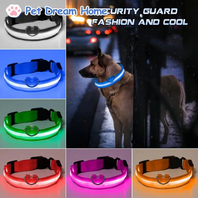 LED-Glowing-Dog-Collars-Battery-Waterproof-Luminous-Collar-Adjustable ...
