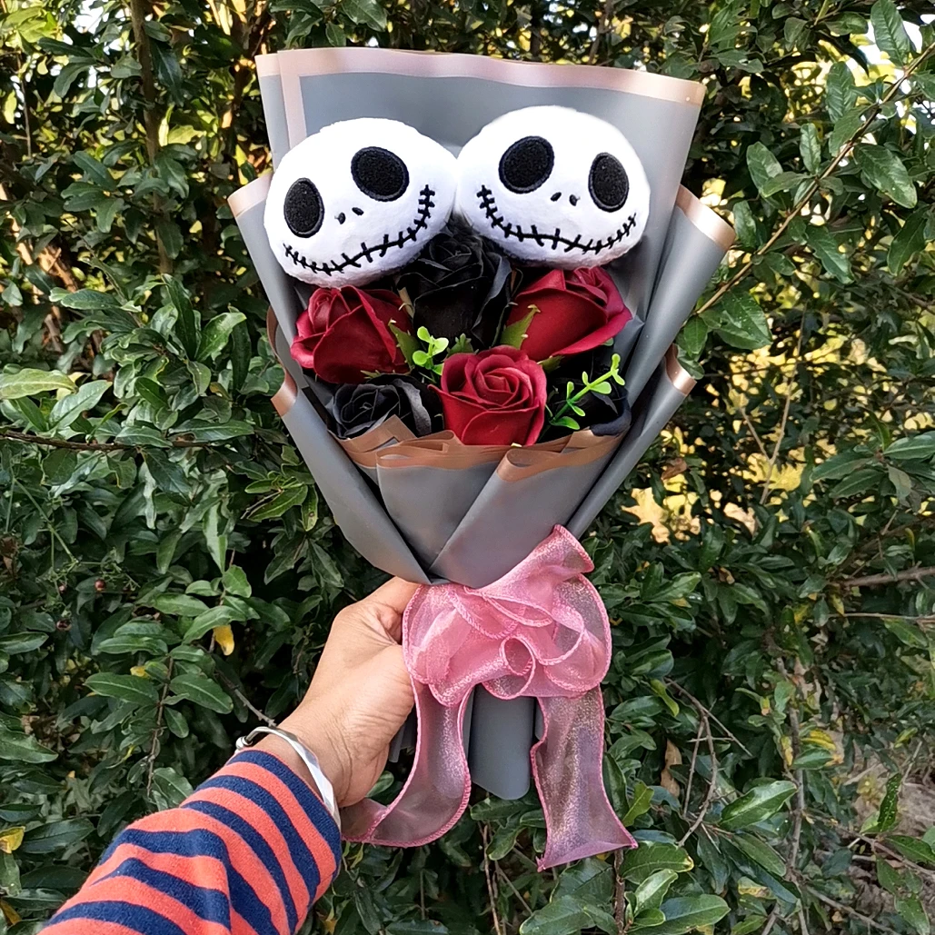 Halloween-Jack-Skellington-Plush-Bouquet-Doll-Toys-With-Soap-Rose-Flower-Terror-Skull-Ghost ...