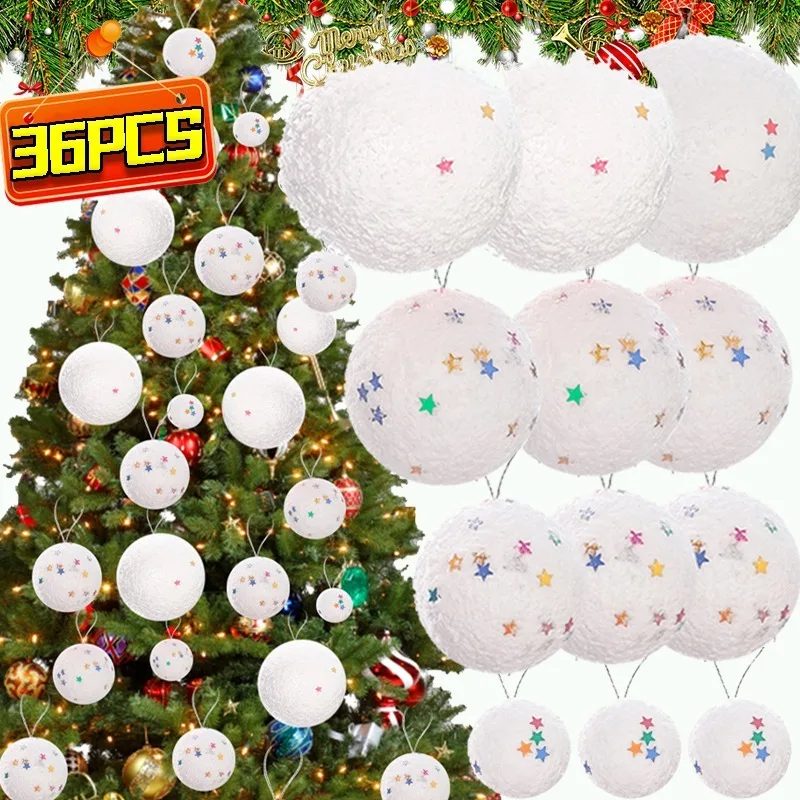 6-36PCS-Round-Foam-Snowballs-Christmas-White-Star-Snow-Ball-Xmas-Tree ...