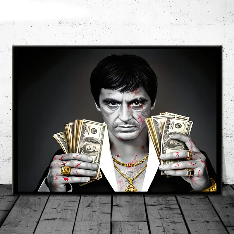 Gangster-Movie-Scarface-Posters-Prints-Tony-Montana-With-Money-Canvas ...