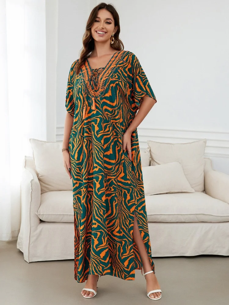 EDOLYNSA-Bohemian-green-women-long-dress-robe-Kaftan-Moo-Moo-Dress ...