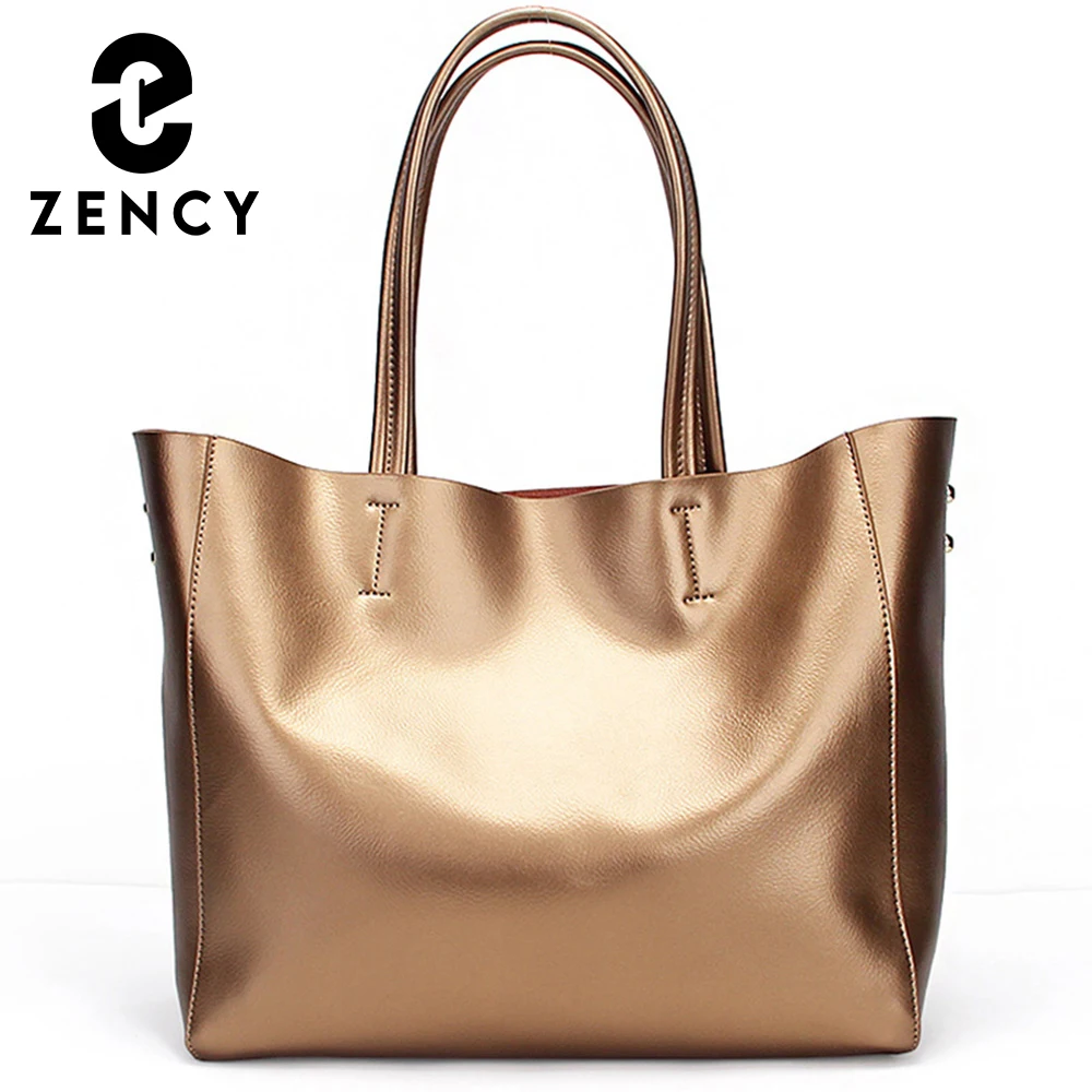 Zency Luxury Gold Women Shoulder Bag 100% Genuine Leather Large Capacity Handbag Elegant Ladies ...