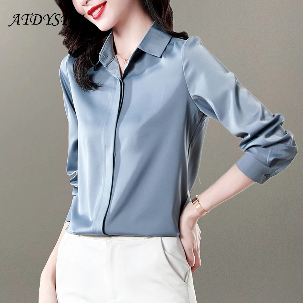 Elegante cinza azul moda blusas mulheres 2023 novo simples escritório ...