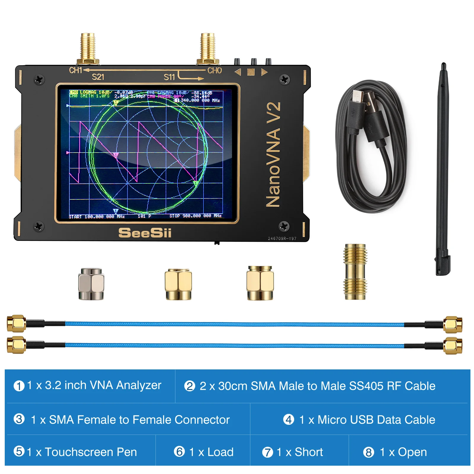Векторный анализатор цепей Nanovna SAA-V2, 10 кГц ~ 3 ГГц, HF, VHF, УВЧ ...