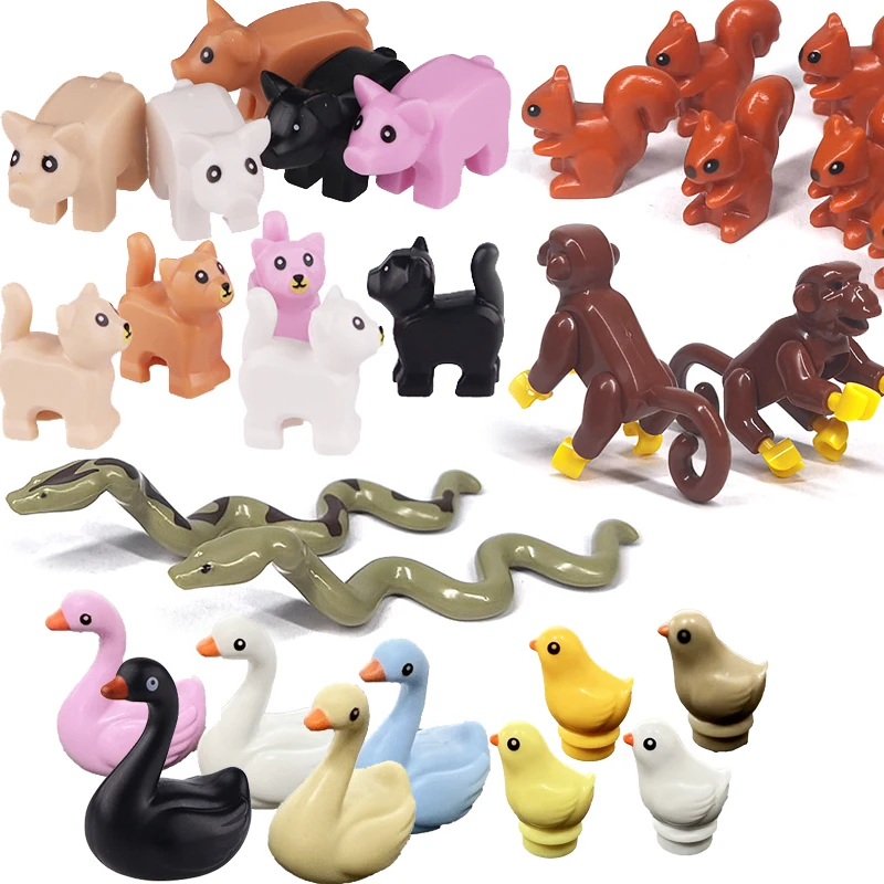 MOC-Animals-Building-Blocks-Pig-Baby-Kitten-Cat-Piggy-Pussy-Swan-Snake ...