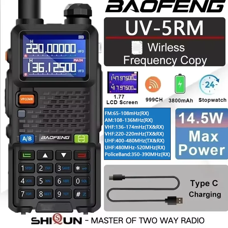 Baofeng UV-5RM 10W 3800mAh USB C VHF UHF 136-174MHz 220-240MHz 400 ...