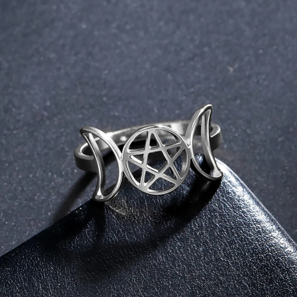 COOLTIME-Pentagram-Triple-Moon-Goddess-Symbol-Rings-for-Women-Men-Stainless-Steel-Crescent-Star ...