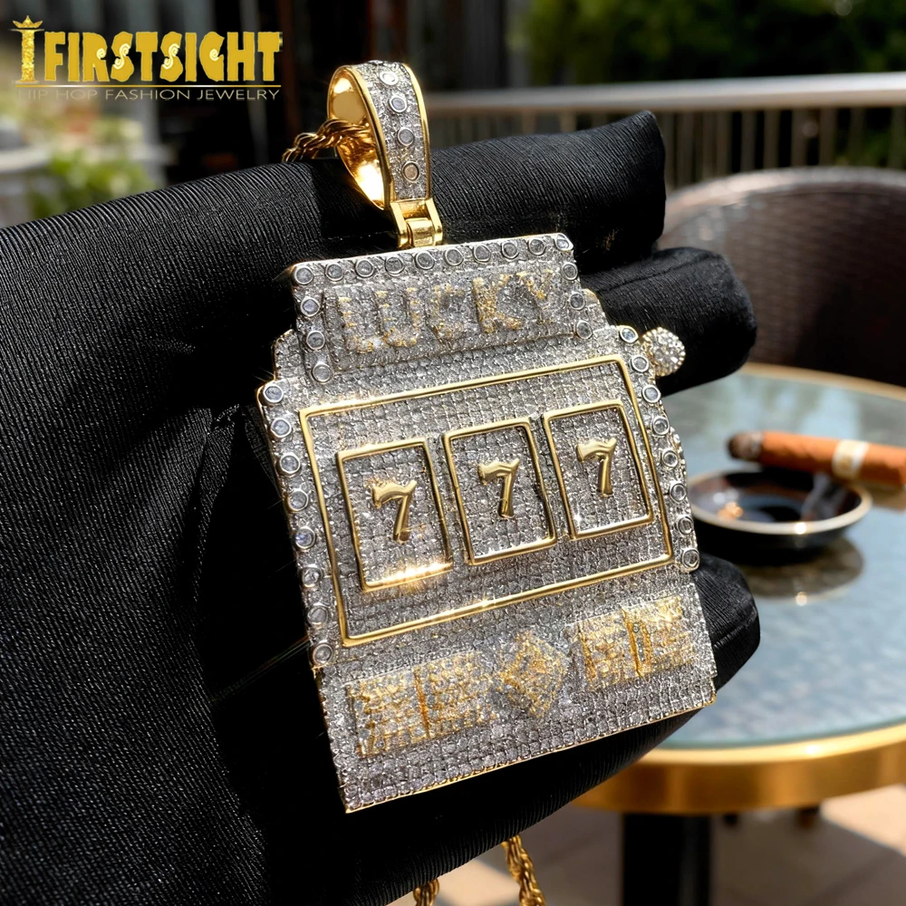 New Iced Out Bling Slot Machines Pendant Necklaces Two Tone Color 5A ...