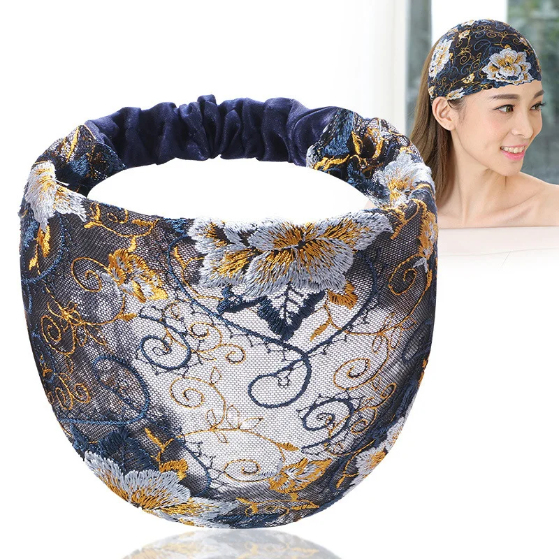 New-Wide-Headband-for-Women-Ethnic-Embroidery-Flower-Mesh-Wide-Edge ...