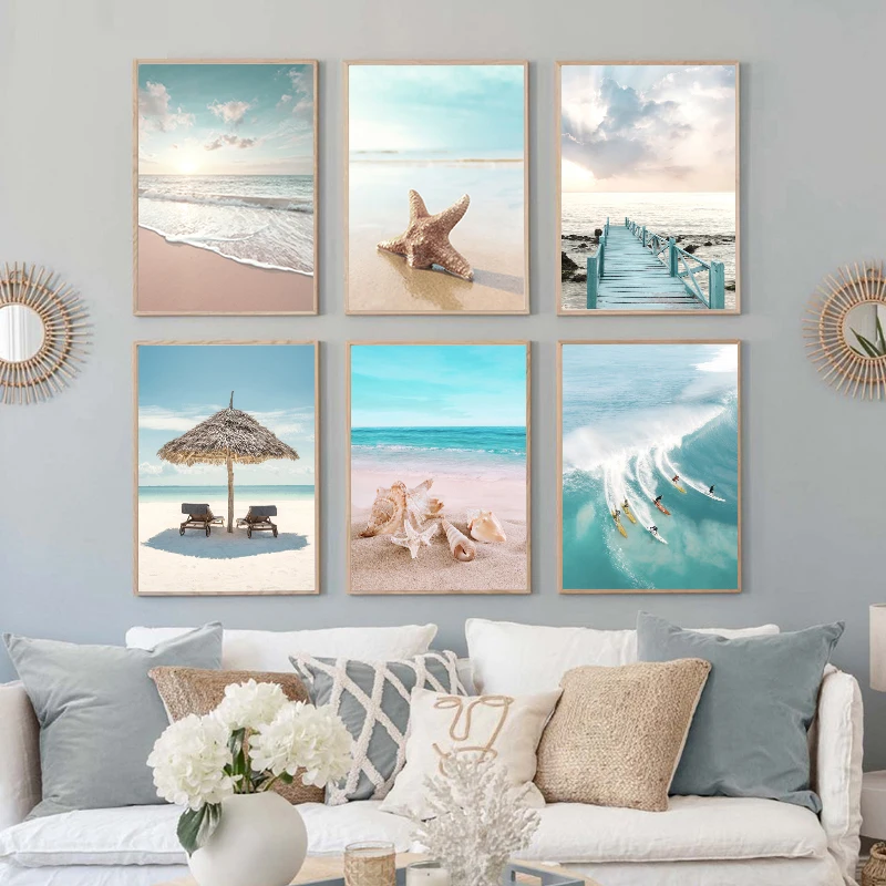 Strand-Meer-Landschaft-Wand-Deco-Kunst-Poster-Br-cke-Blatt-Schildkr-te ...