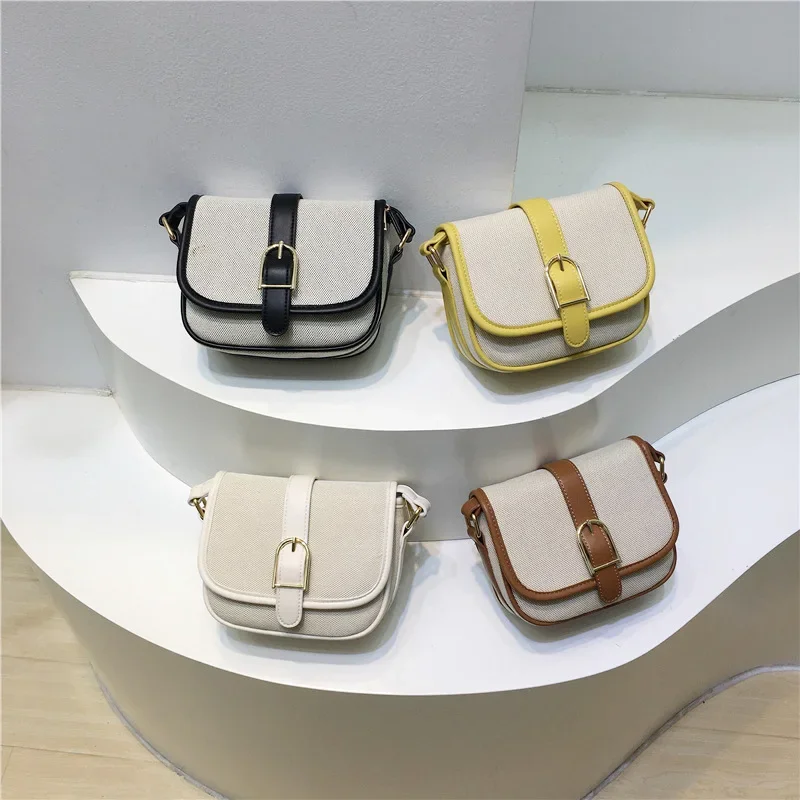 Vintage-Fashionable-Canvas-Color-Blocking-Saddle-Bag-Single-Shoulder ...