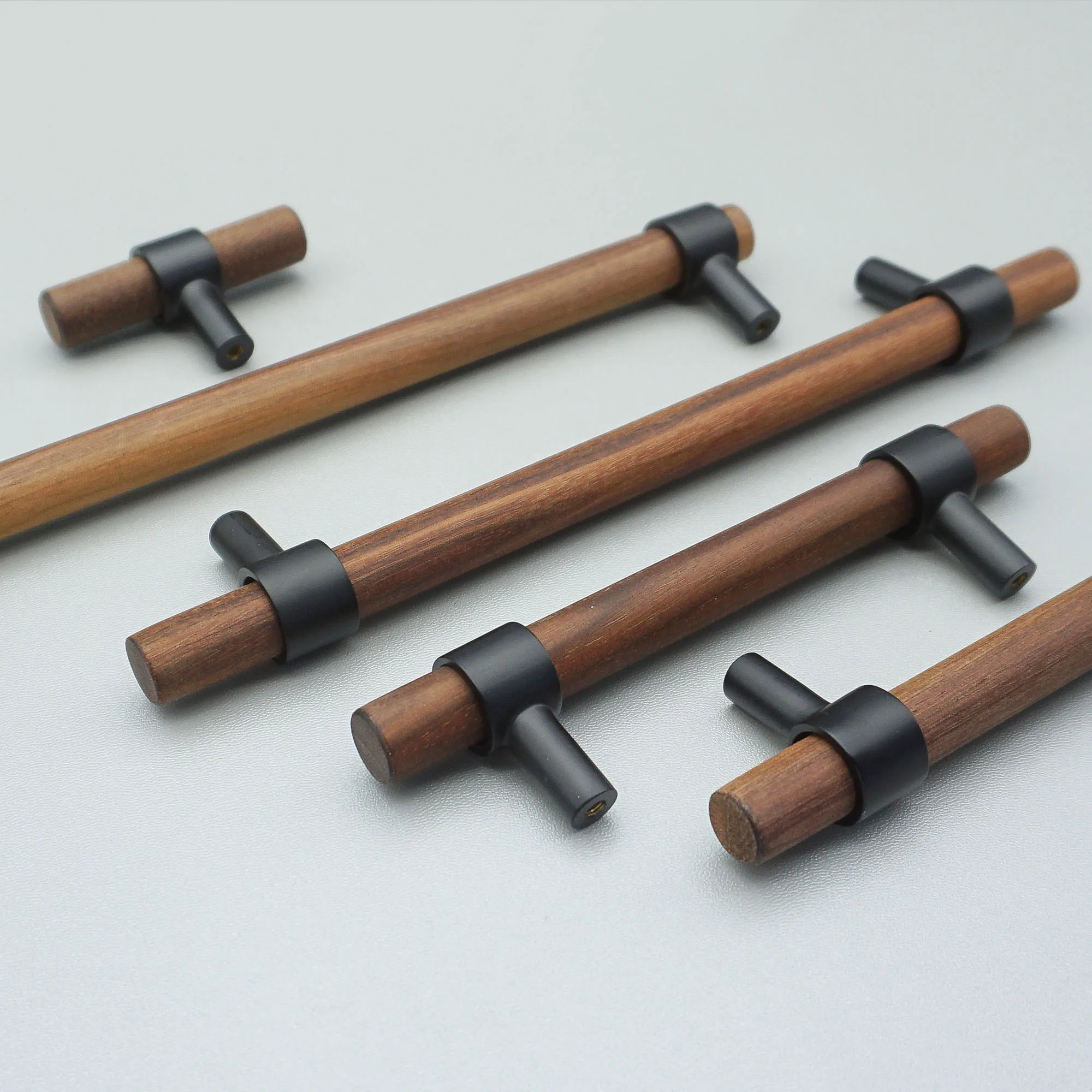 Solid Wood Knobs and Handles for Drawers Black Solid Brass Base Kitchen ...