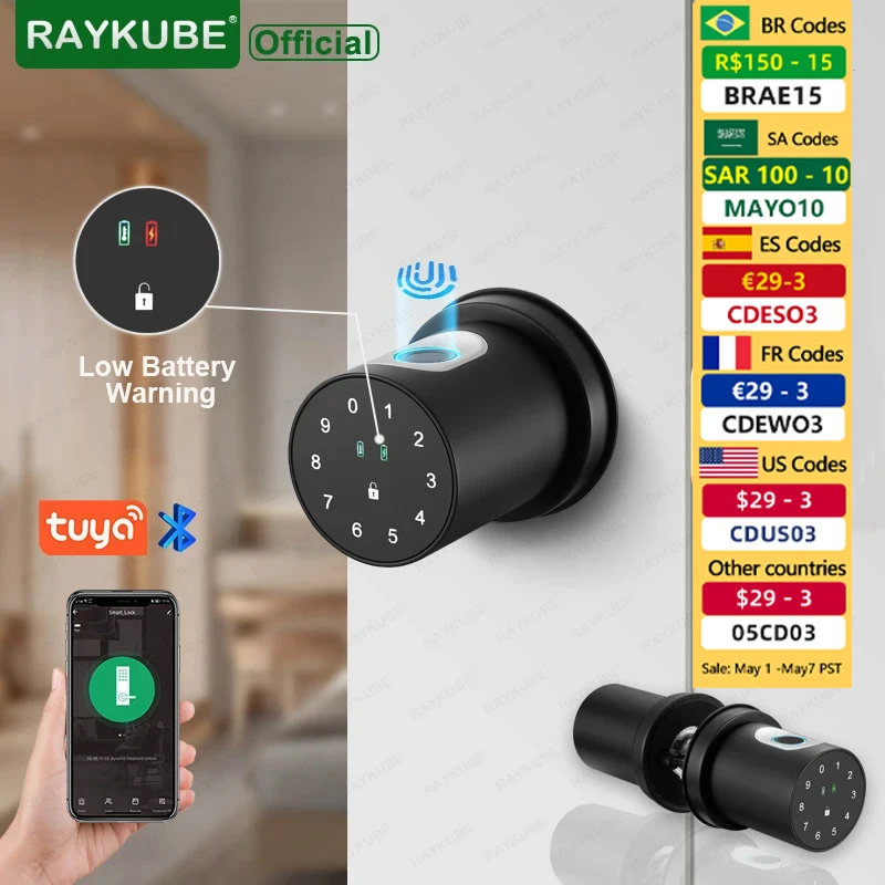 NEW-RAYKUBE-Q1-Electronic-Lock-Tuya-Smart-Lock-Knob-Bluetooth-Smartlife-Cylindrical-fingerprint ...