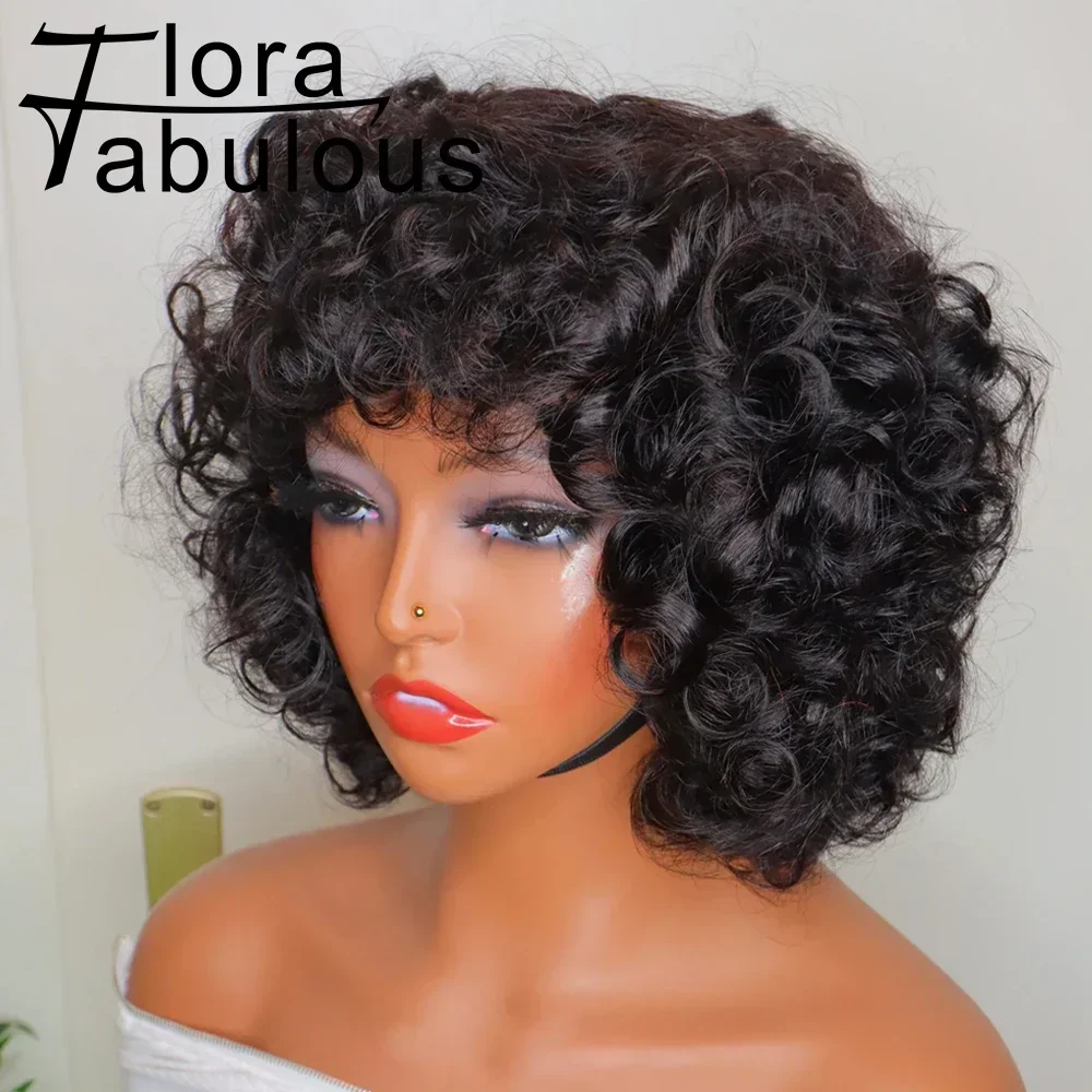 Fluffy-Bouncy-Curly-Human-Hair-Wigs-with-Bangs-perruques-cheveux ...