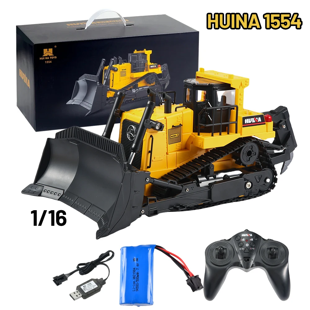 HUINA 1554 1/16 2.4G Remote Control Bulldozer Strong Power Simulation ...