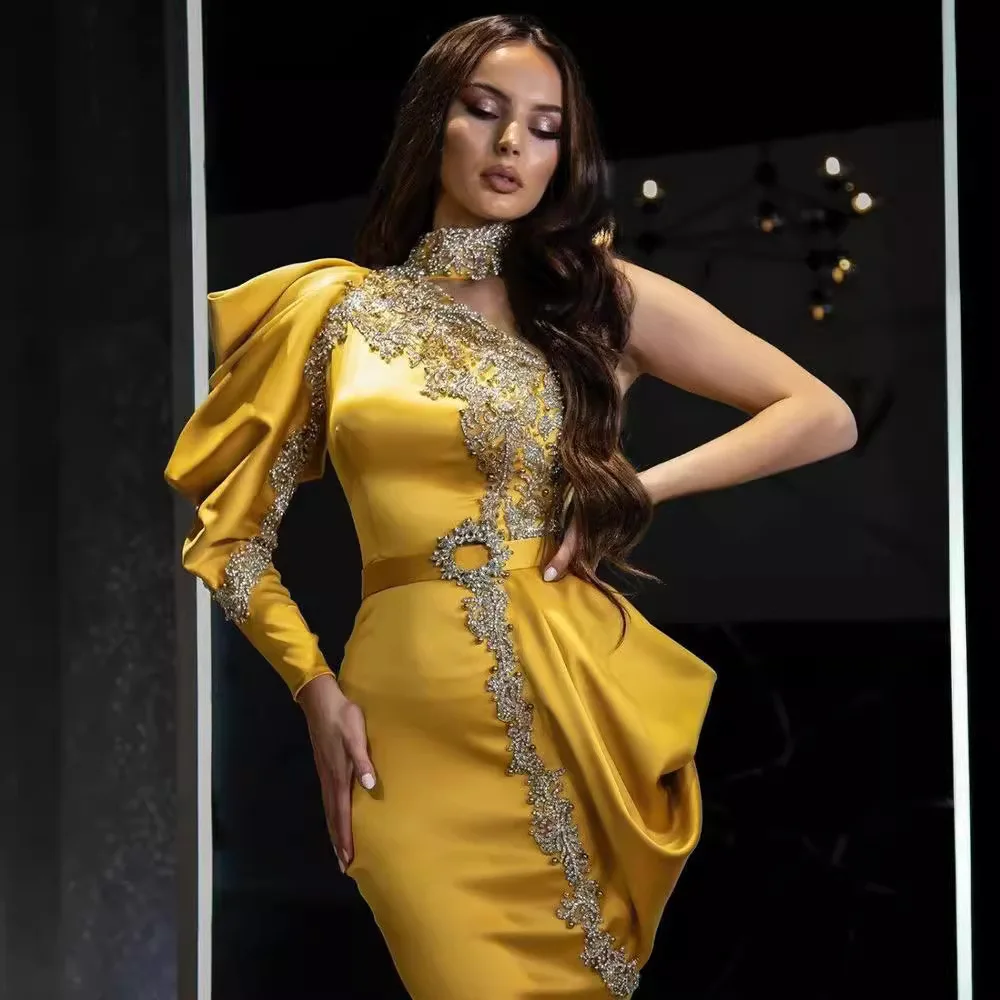 Single-shoulder-cuff-embroidered-evening-dress-elegant-dress-formal ...