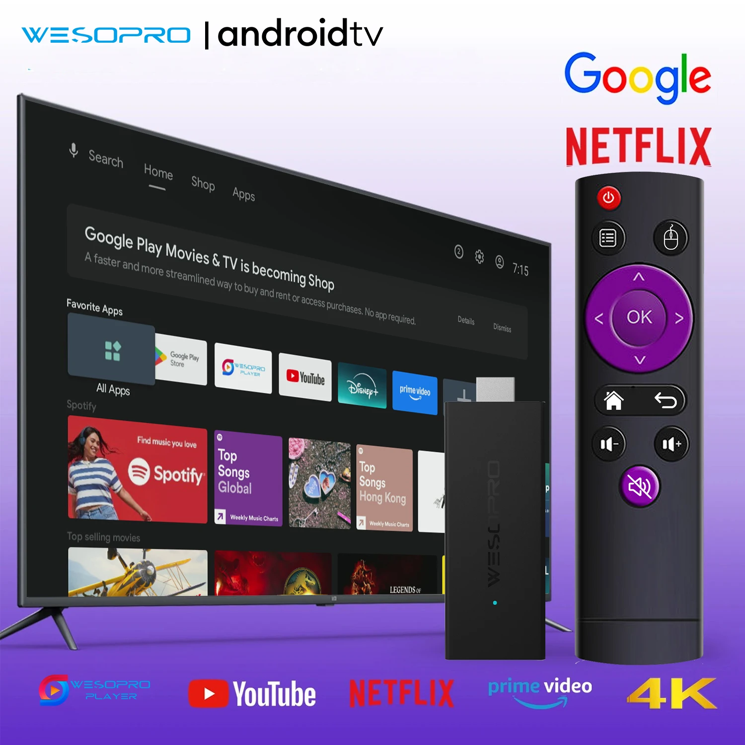 WESOPRO Android 14.0 TV Stick G2 Lite RK3518 Dual Band Wifi6 BT5.0 ...