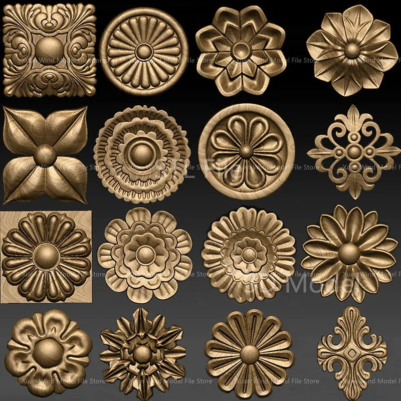 Generic 16pcs Decor Flower 3d Stl Model For Cnc Router 3d Printer ...