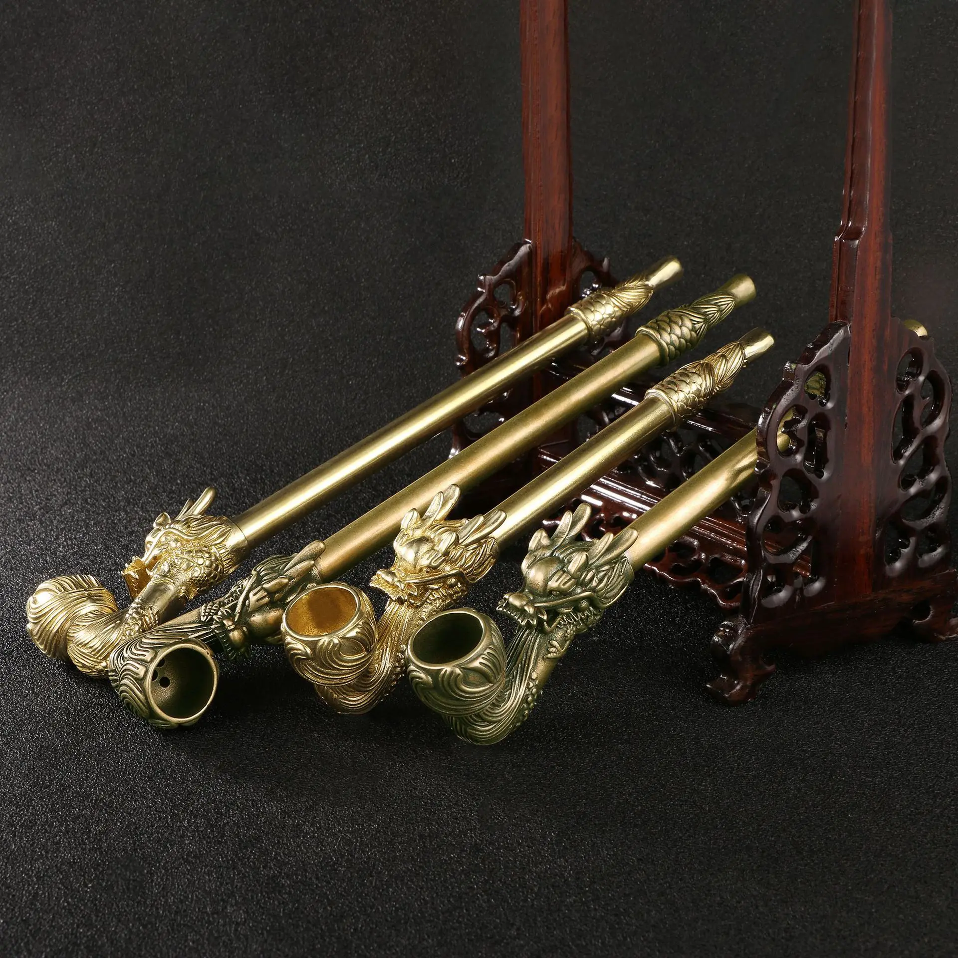 Retro-Pure-Copper-Pipe-Miniatures-Antique-Chinese-Carved-Brass-Smoking ...