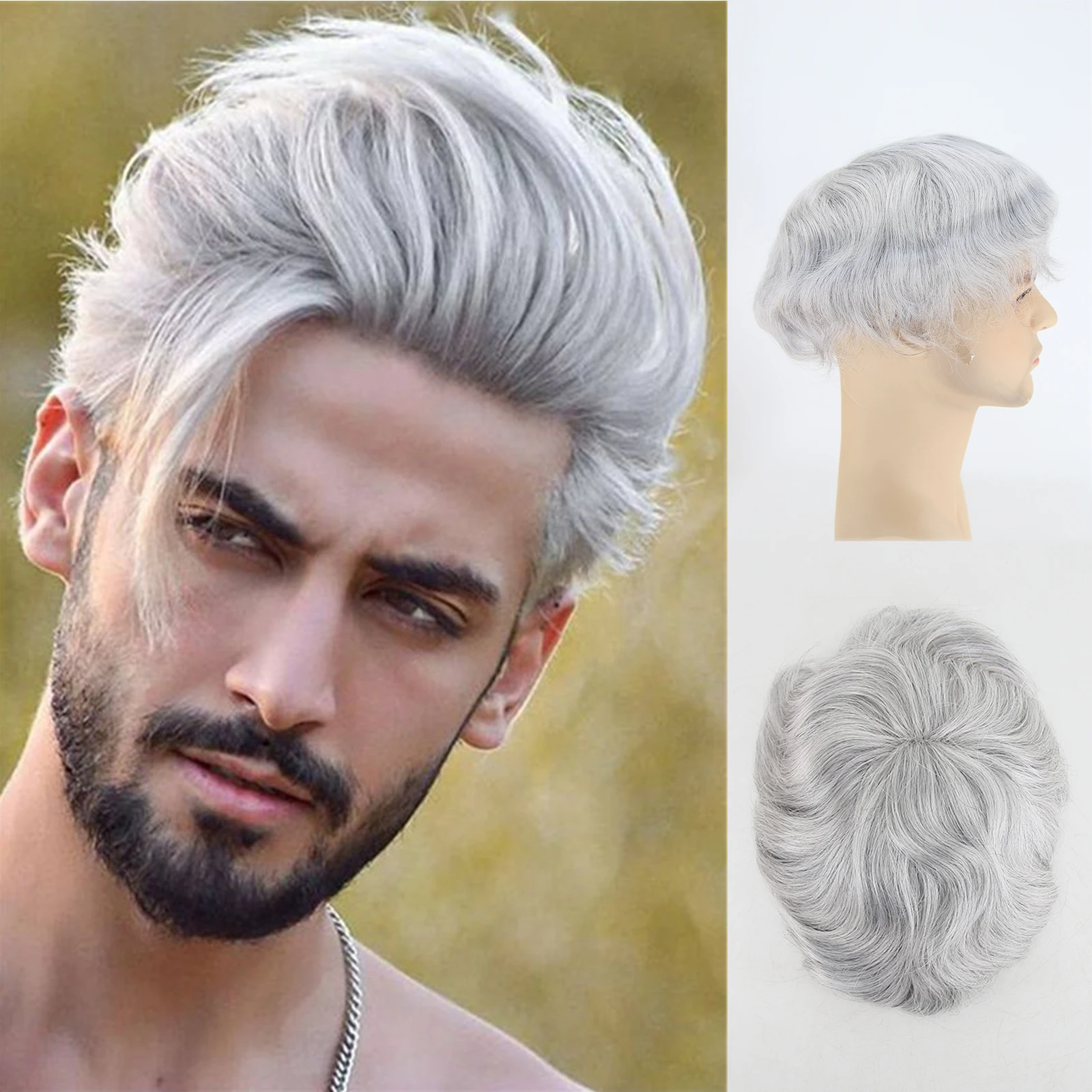 ZigZag Hair 1B90 Men's Toupee 8x10 Mono + PU Human Hair Toupee 130% ...