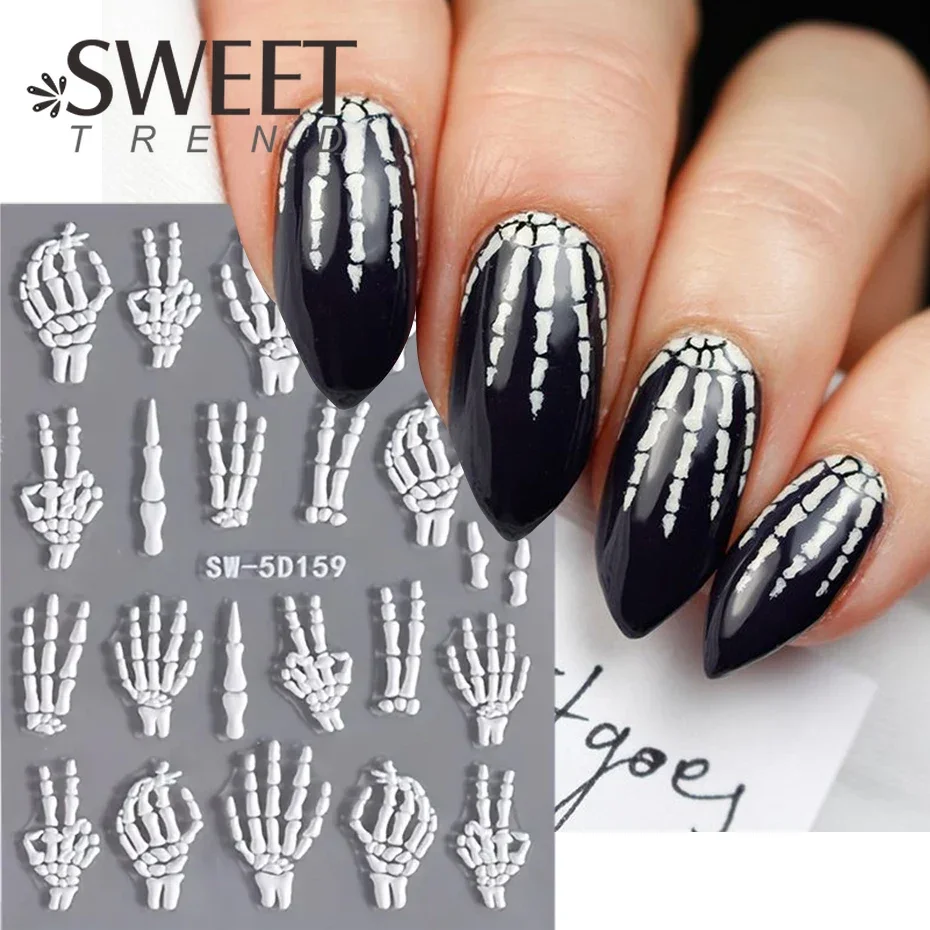 Halloween-5D-Relief-Skeleton-Hand-Nail-Art-Stickers-Self-Adhesive ...