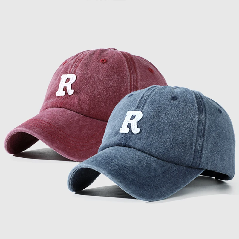 R Letter Embroidery Baseball Cap Vintage Washed Cotton Men Women ...