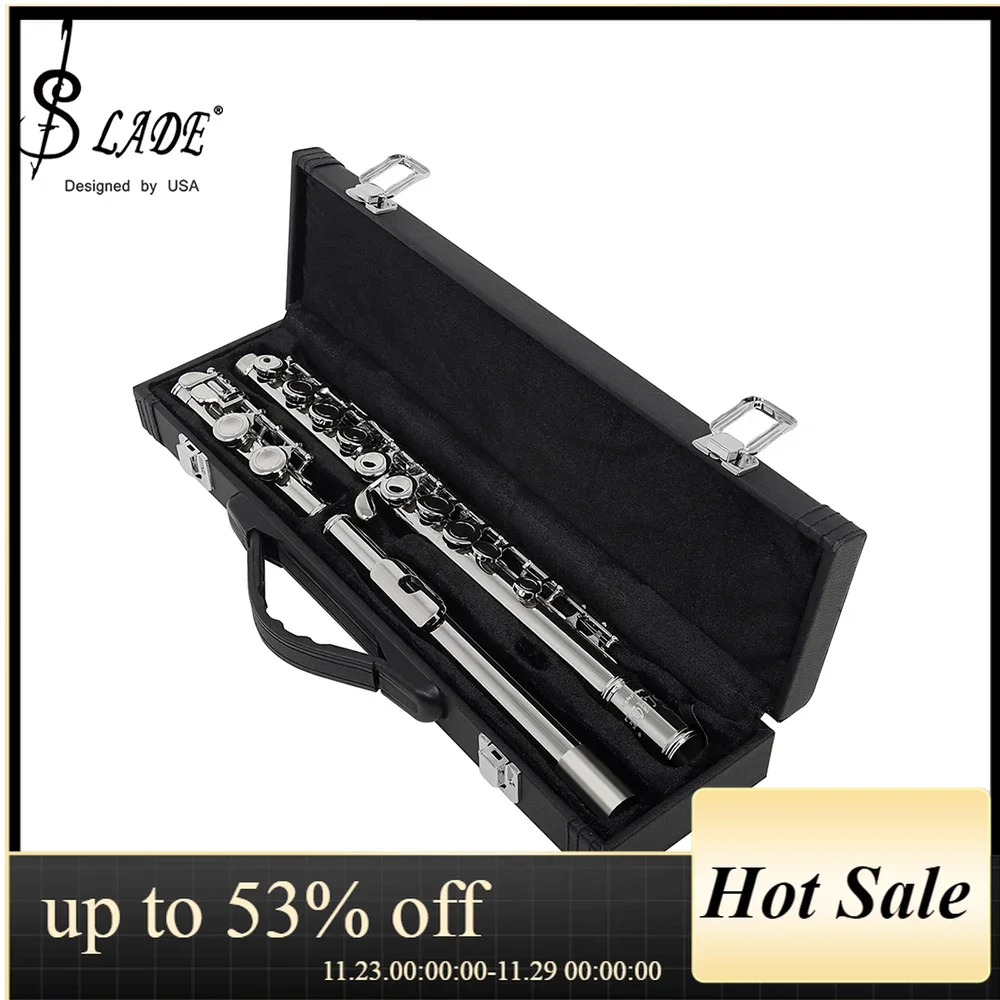 SLADE-16-Close-Holes-C-Key-Flute-Instrument-Silver-Plated-Concert-Flute ...