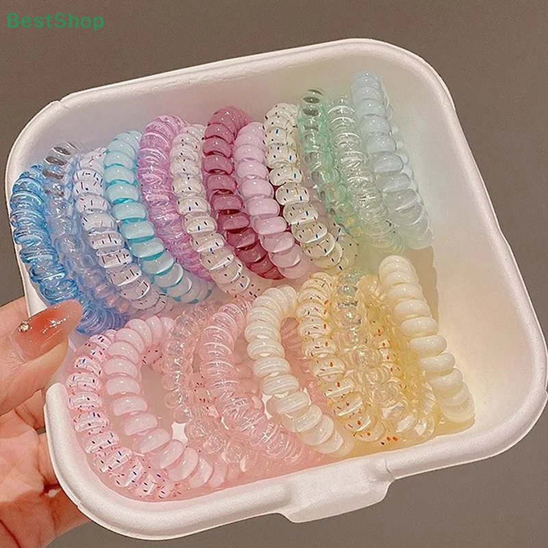 4/10Pcs Telephone Coil Hair Tie-Striped Spiral Elastic Hair Ties Set ...