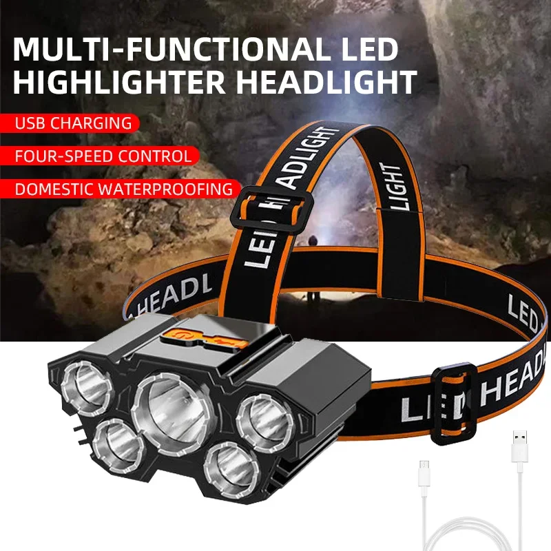 5-LED-Headlamp-Rechargeable-with-Built-in-18650-Battery-Strong-Light ...