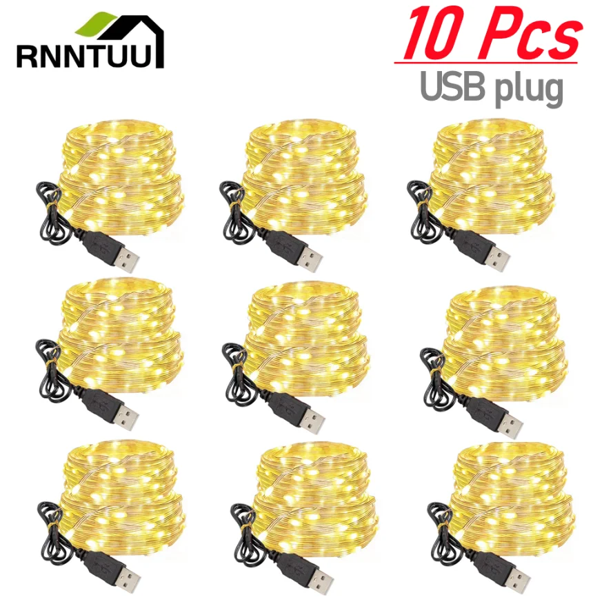 10Pcs-Waterproof-USB-LED-String-Light-10M-20M-Copper-Wire-Fairy-Garland ...