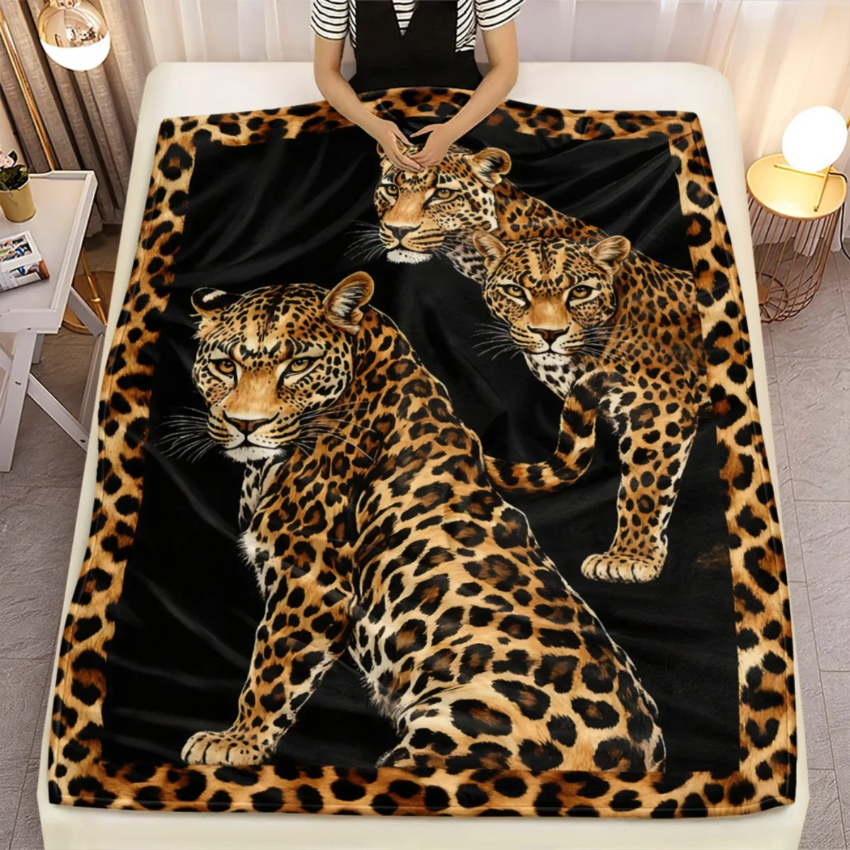 Leopard print flannel blanket wild animal design soft plush blanket for ...