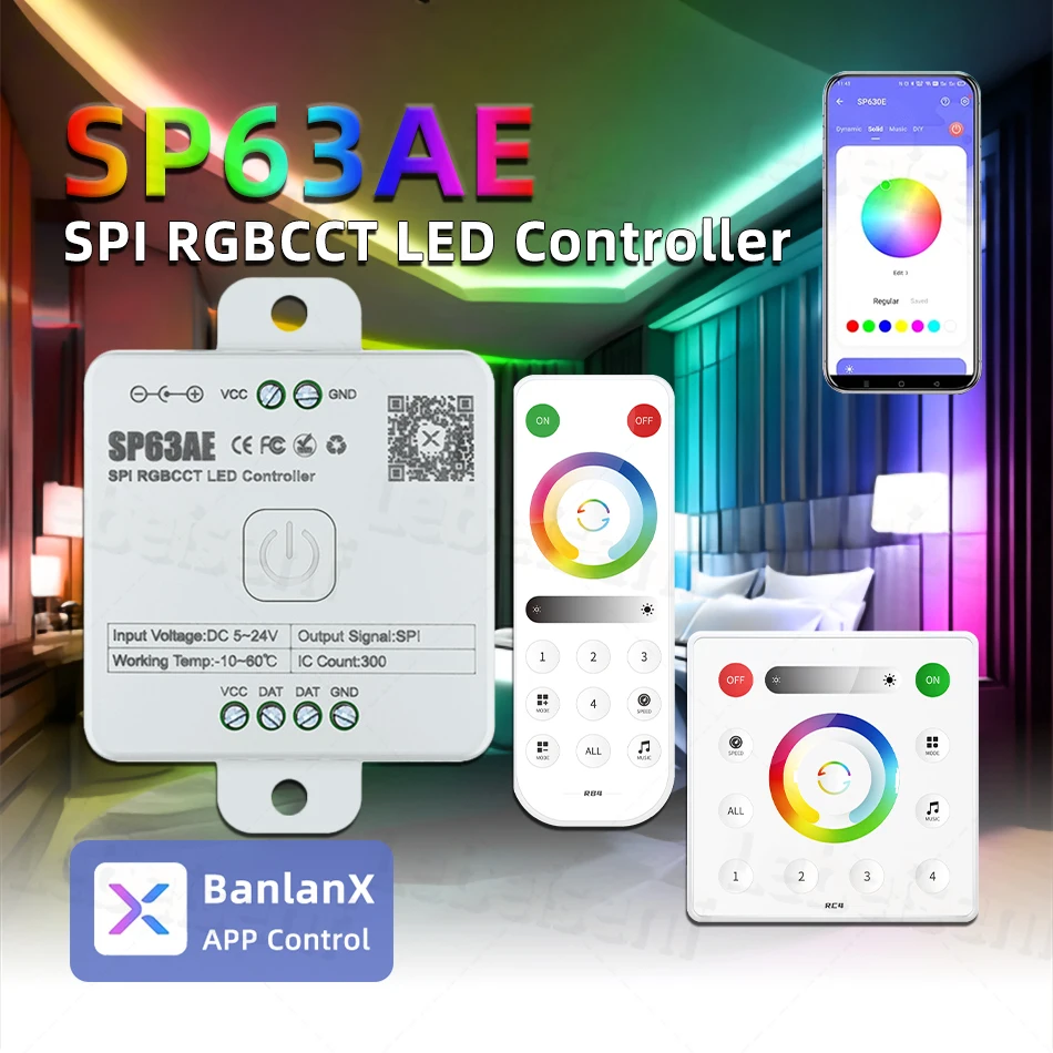 SP63AE-SPI-RGBCCT-Addressable-LED-Controller-DC-5V-12V-24V-300-Pixel ...