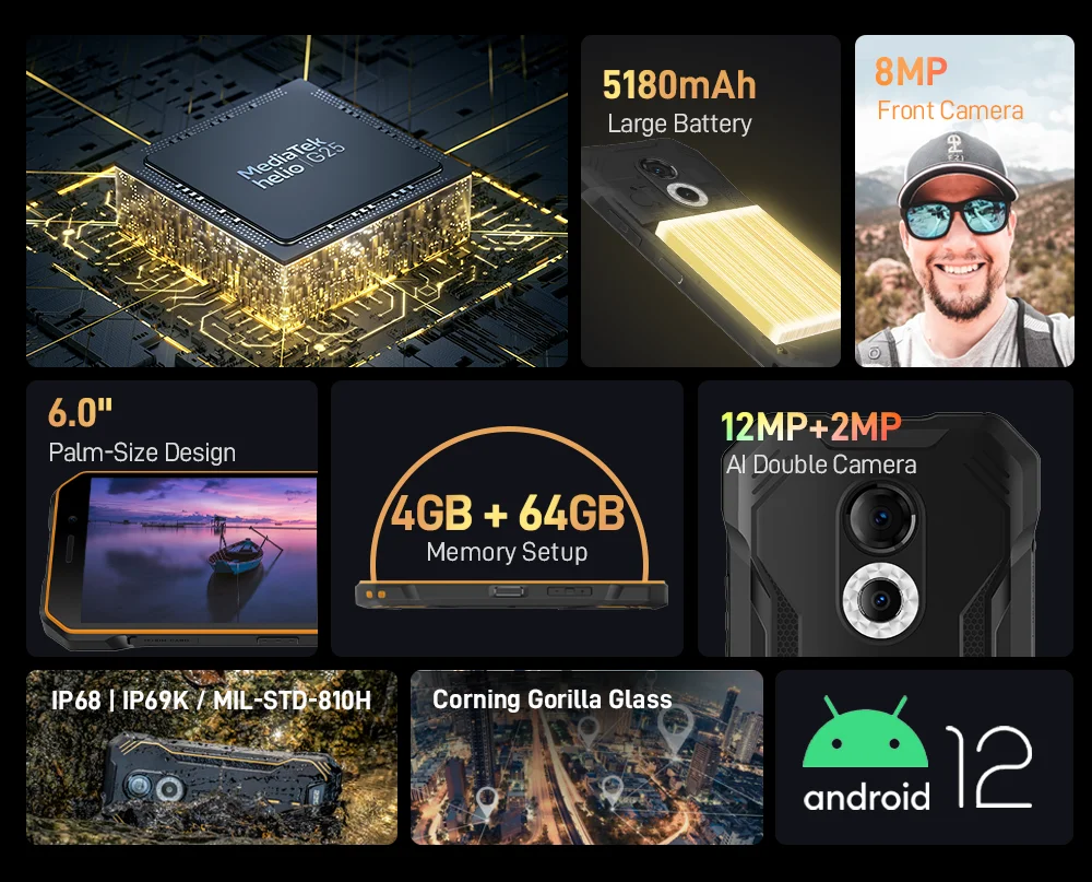 DOOGEE S51 Rugged 4G Smartphone 4GB 64GB 12MP AI Double Camera 6.0 Inch ...