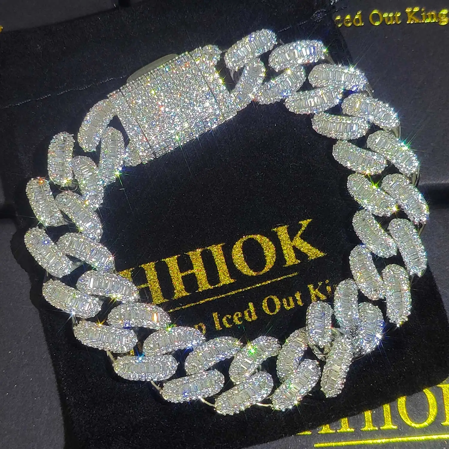 Cubic-Zirconia-Bling-Link-Pulseiras-para-homens-Hip-Hop-Garra-Ajuste ...