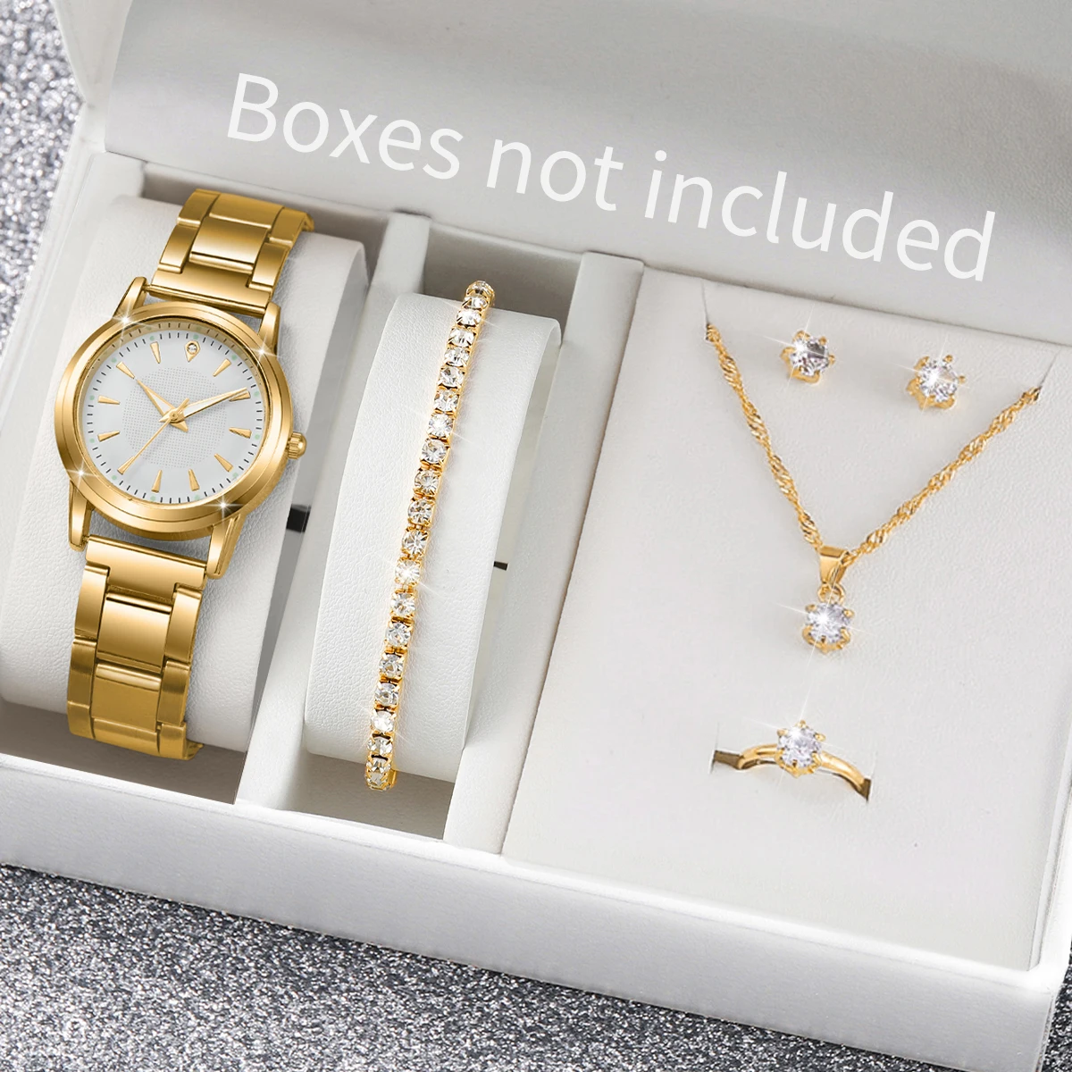 6PCS/Set Fashion Women Watches Gold Plated Band Ladies Quartz Watch ...