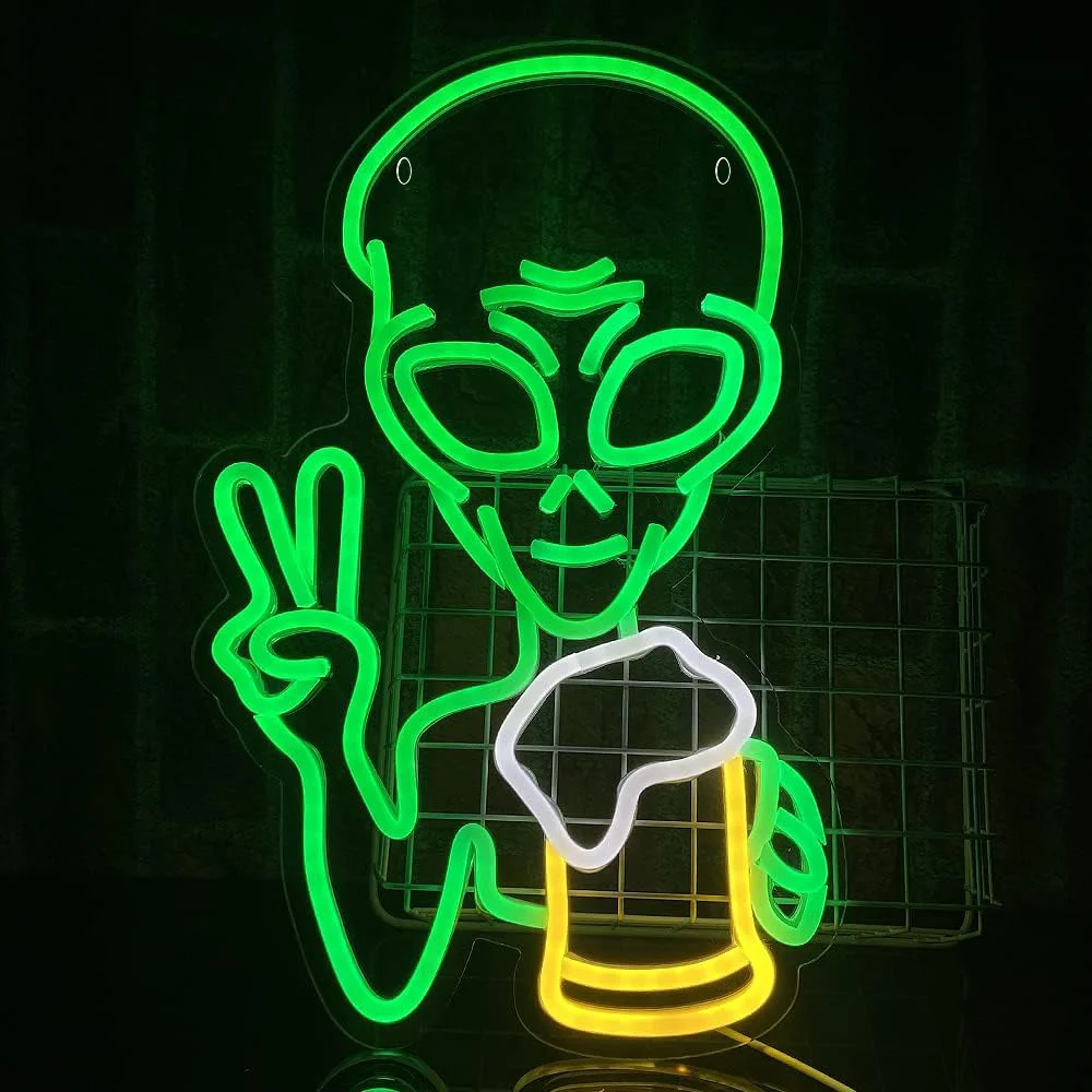 Green-Alien-Neon-Light-Signs-Decora-o-de-parede-para-homem-Cave-Game ...