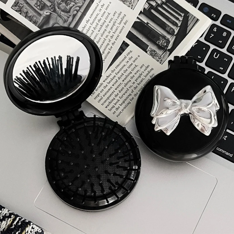 Portable-Cute-Bow-Mini-Round-Hair-Comb-Hair-Salon-Hairdressing-Massage ...