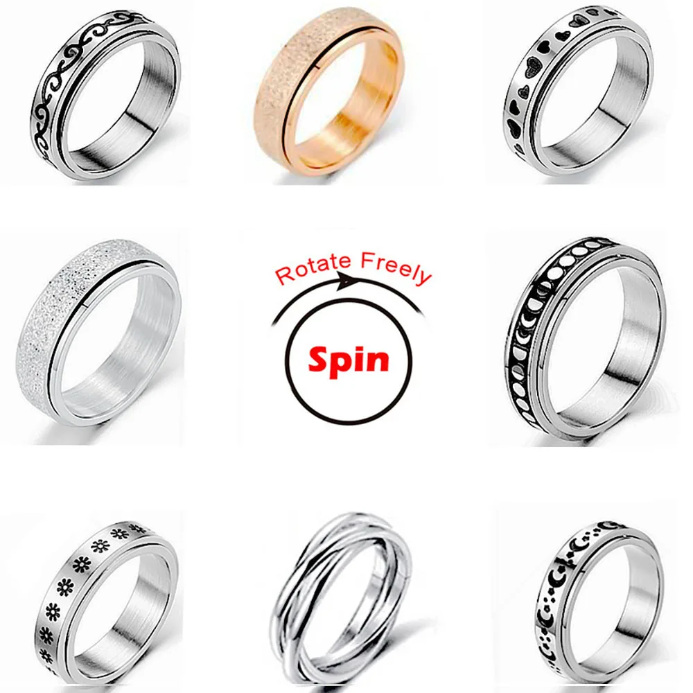 Rotate Freely Spinning Stainless Steel Anxiety Ring For Women Moon Star ...