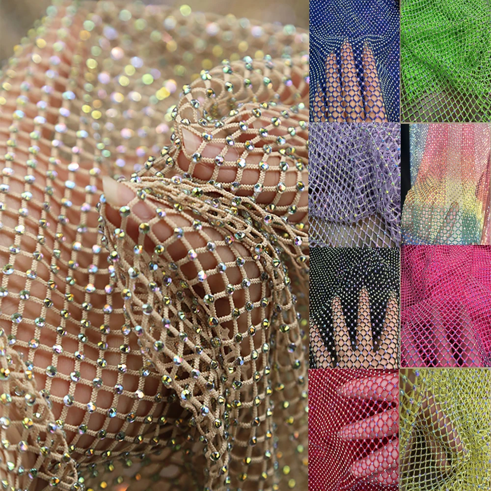 Color diamond mesh flash elastic iron drill fishing net hollow sexy ...