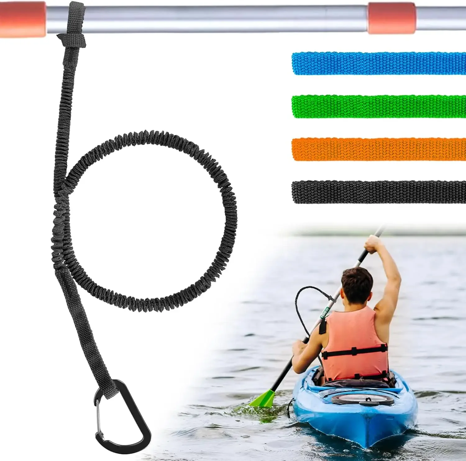 1Pcs Elastic Kayak Canoe Paddle Belt Retractable Kayak Traction Rope ...