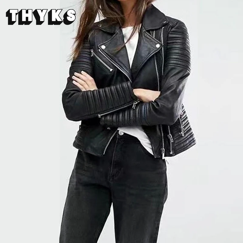 Women Faux Leather Jackets Smooth Motorcycle Pu Jacket Ladies Long ...