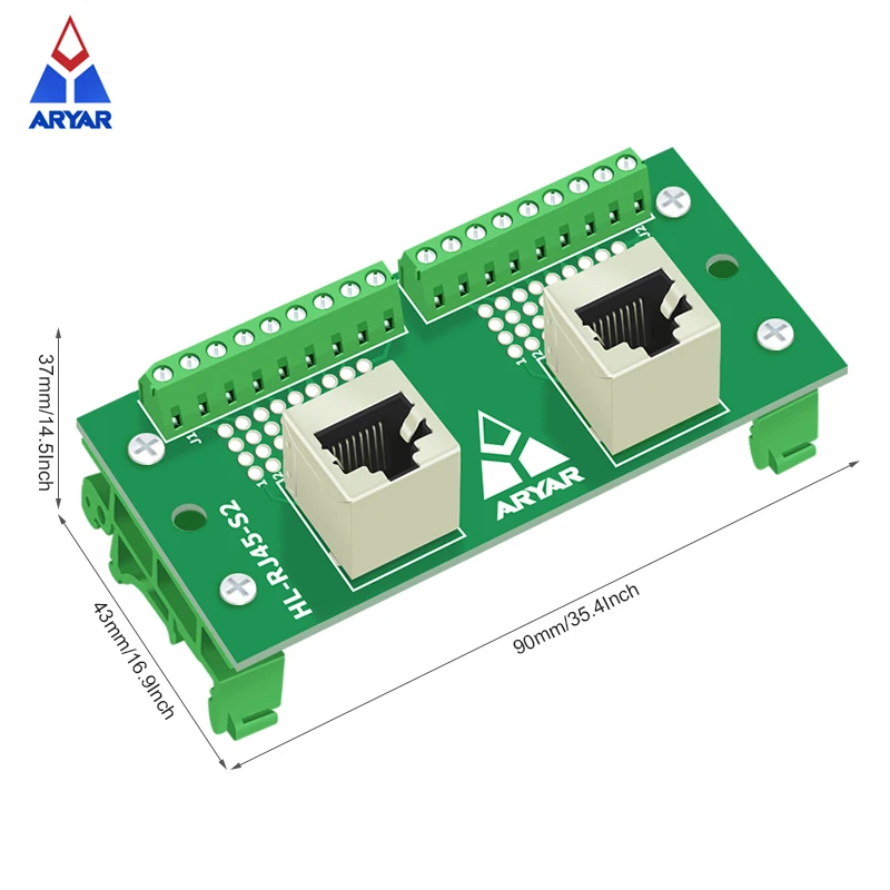 RJ45 Breakout Board 2 RJ45 Jacks and 2 *8pins Terminal Blocks DIN Rail ...