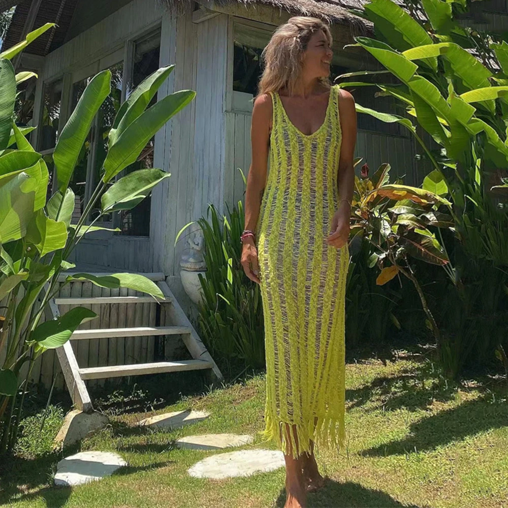 2023 Bikinis Cover-ups Knitted Sexy See Through Mesh Beach Cover Up ...