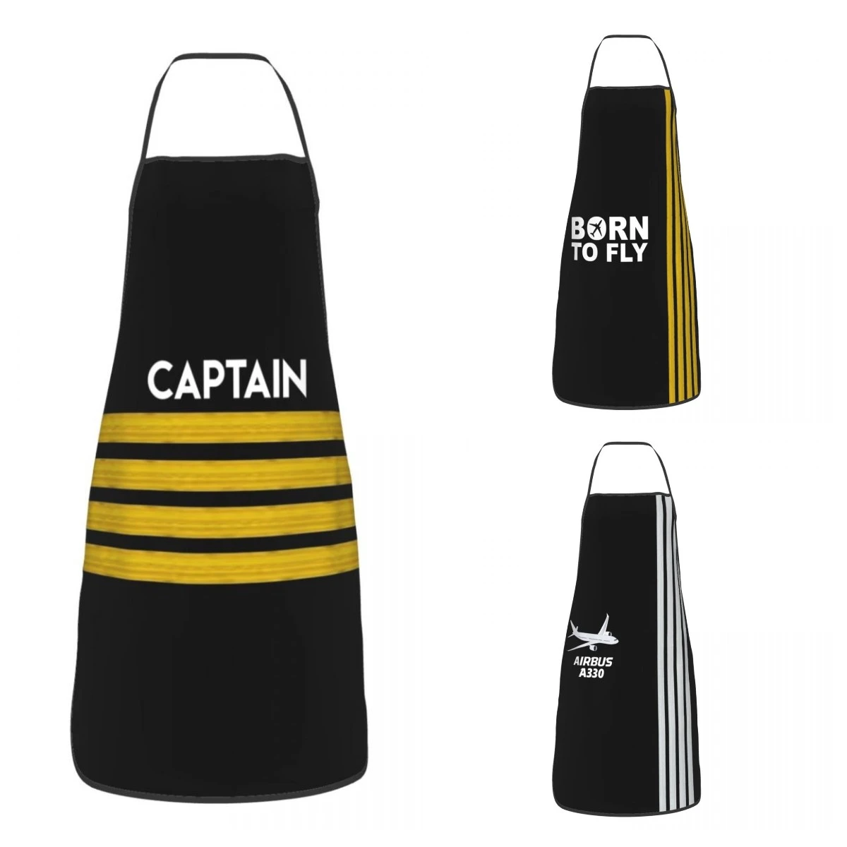 Captain Stripes Epaulettes Funny Apron Women Men Aviation Airplane ...