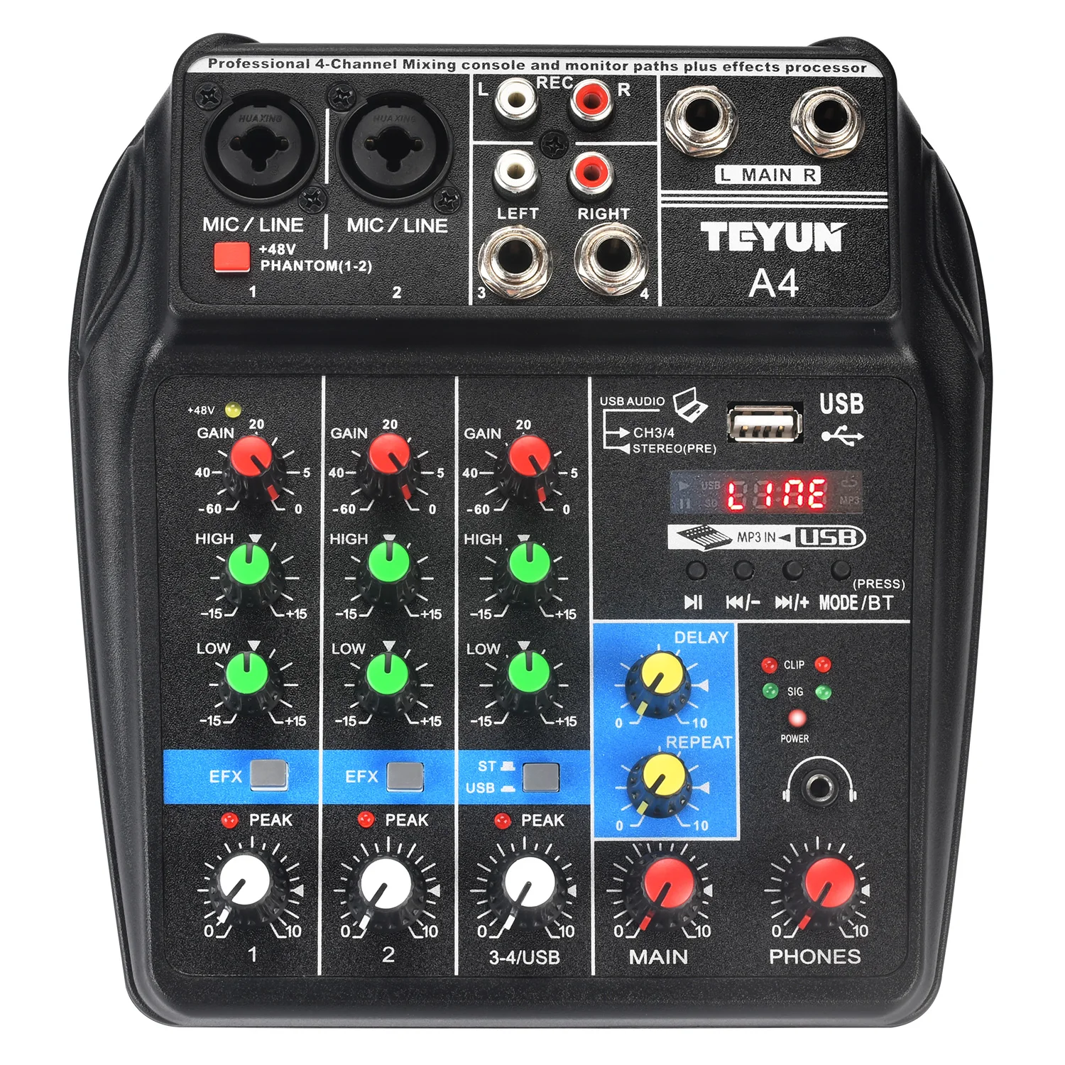 Portable-Audio-Sound-Mixer-Delay-Repeat-Effect-4-Channel-48V-with ...
