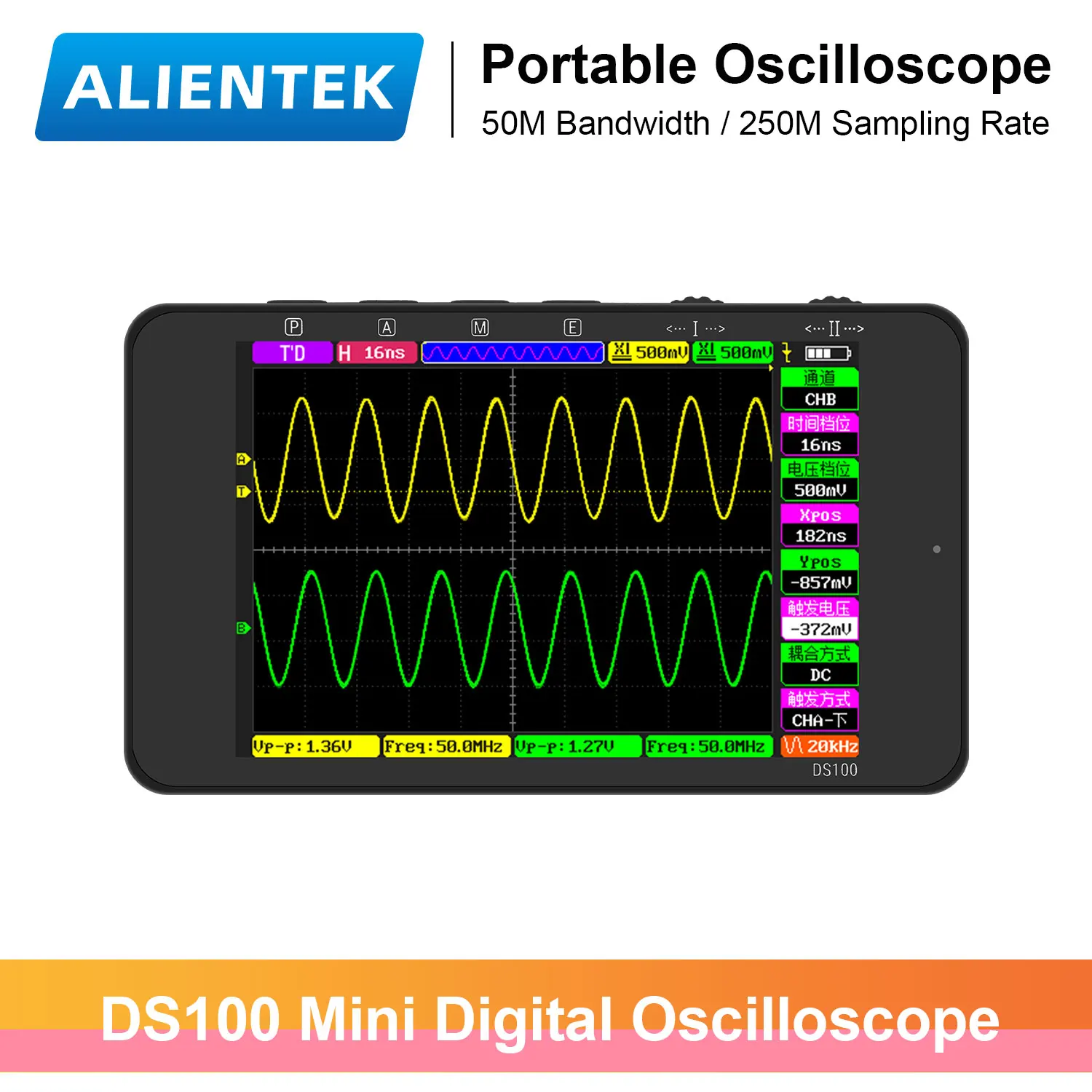 ALIENTEK-DS100-Mini-Digital-Handheld-Oscilloscope-50MHz-Bandwidth-Dual ...