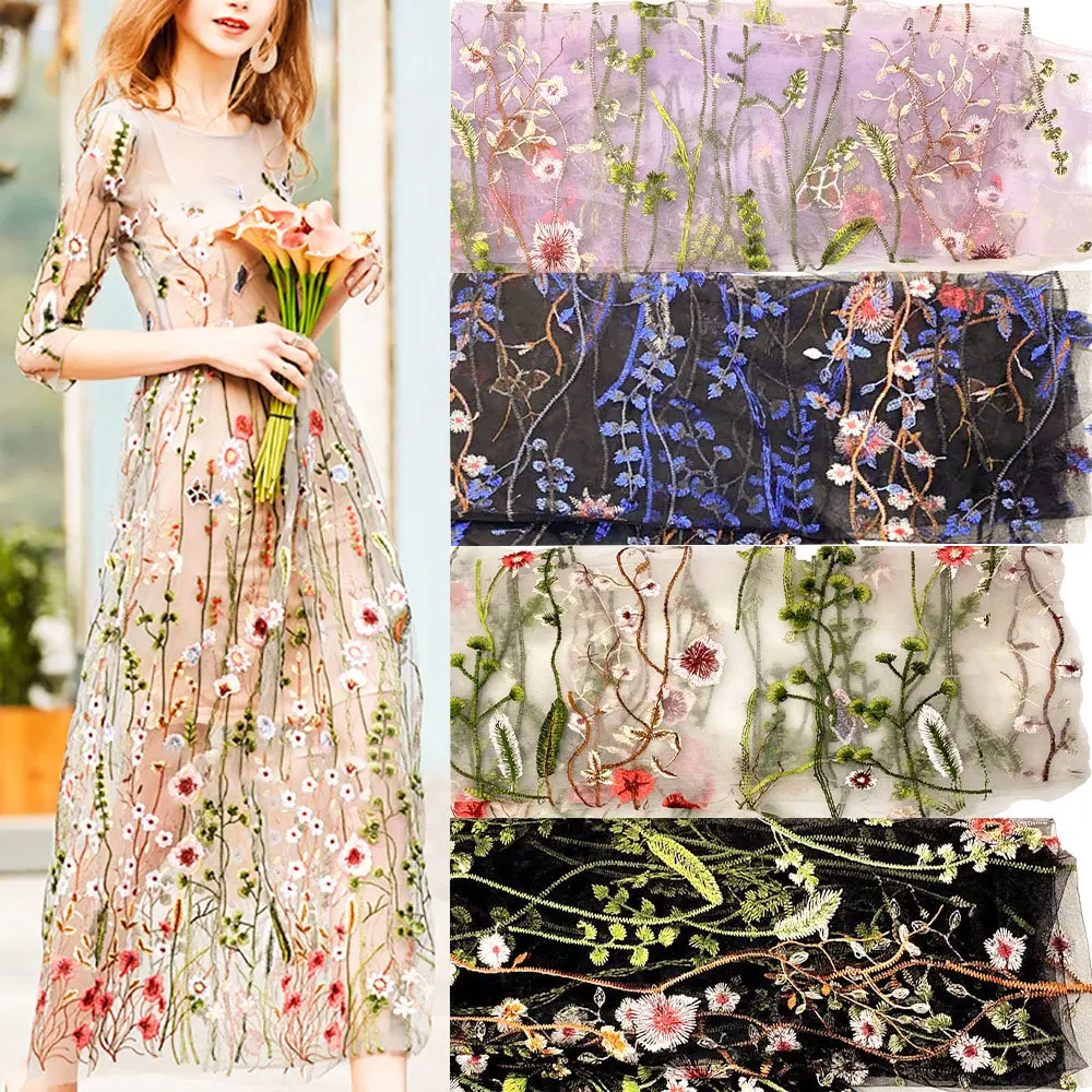 Tela-de-red-bordada-con-encaje-floral-malla-suave-color-blanco-y-negro ...